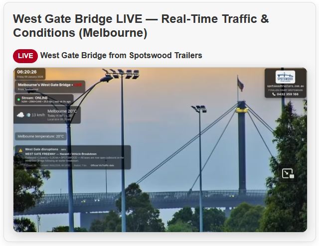 West Gate Bridge Traffic Camera – Live Melbourne Traffic (24/7 HD)